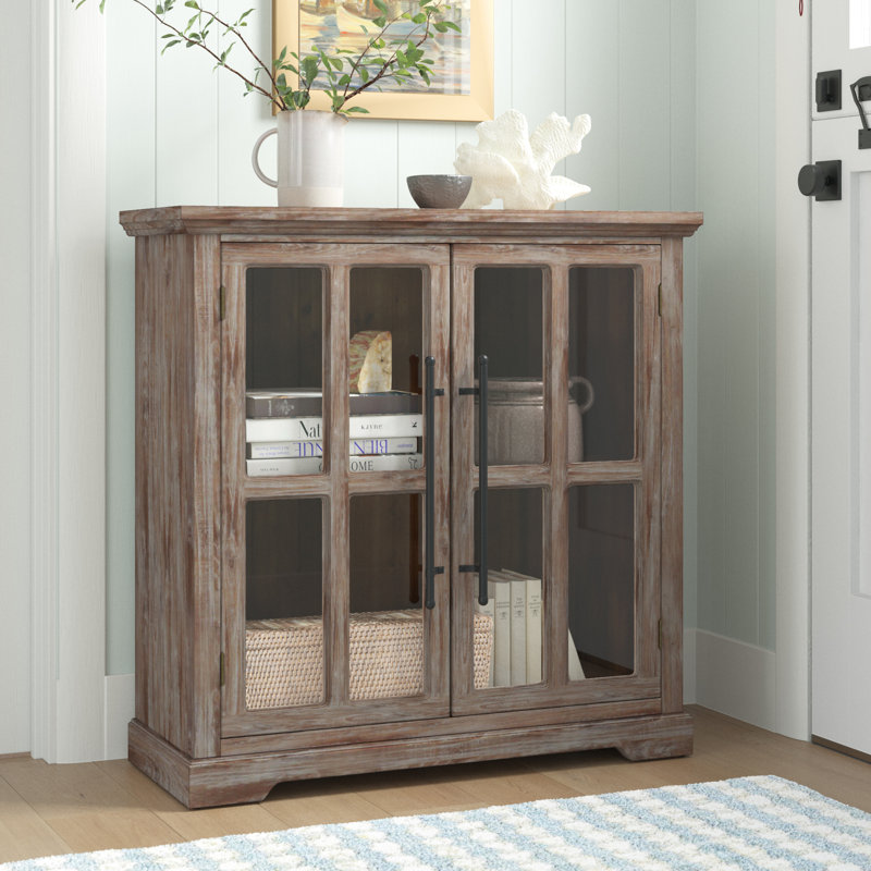 Wood 1 Shelf and 2 Door Room Cabinet with Glass Front Panels